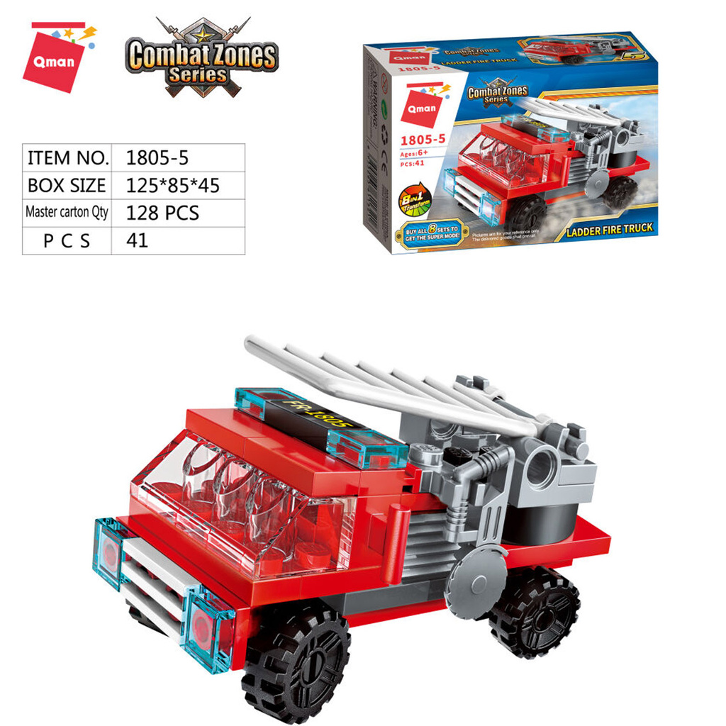 Stavebnice Qman Water Cannon Fire Truck sada 8v1