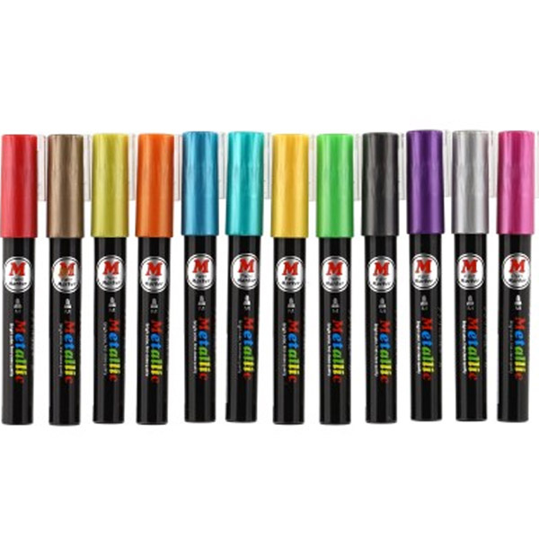 Akrylové fixy metalické 12 ks i na keramiku, sklo, kameny