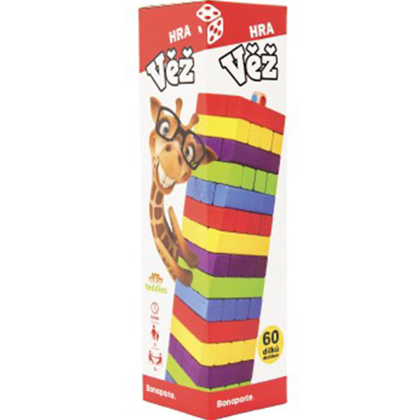 Hra věž dřevěná 60 ks barevných dílků